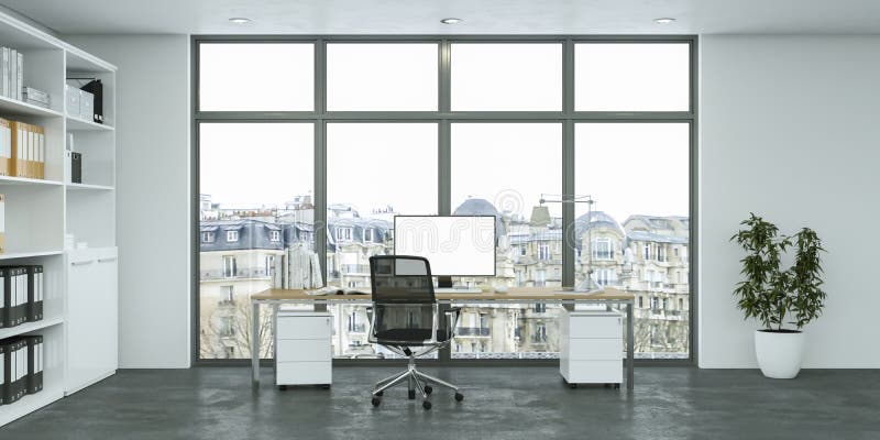 Modern White Home Office Interior Design 3d Rendering Stock ...