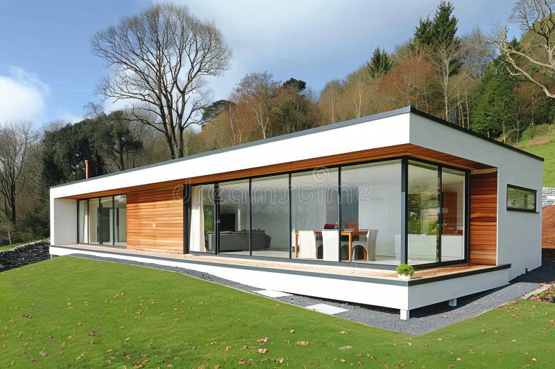 Modern White House with Large Glass Windows and Timber Cladding for ...