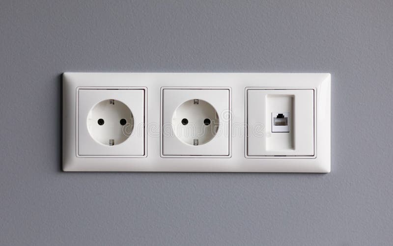 Modern White House Outlet on Gray Wall Closeup Stock Image - Image of ...