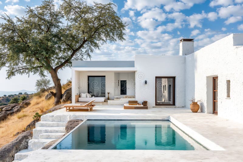 A White House with a Pool in the Middle of it Stock Photo - Image of ...