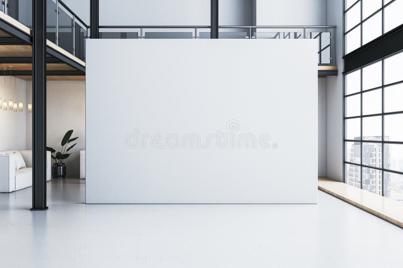 Modern White Interior Space with Blank Wall for Mockup in Spacious Loft ...