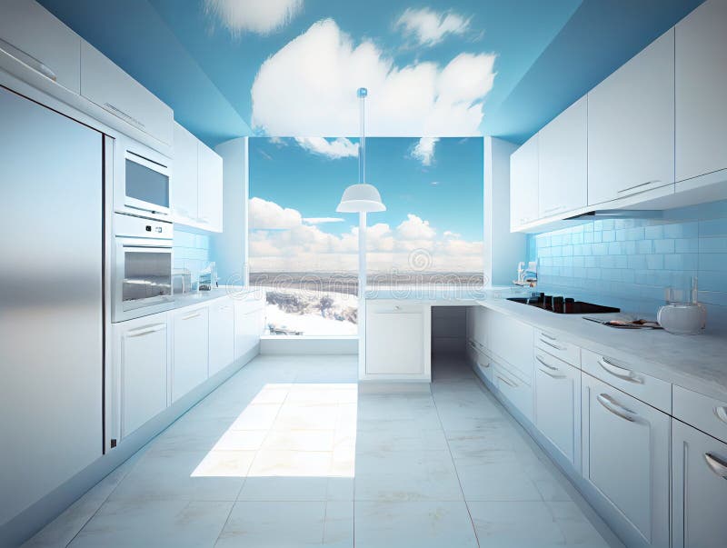 Modern white kitchen stock illustration. Illustration of light - 268049436
