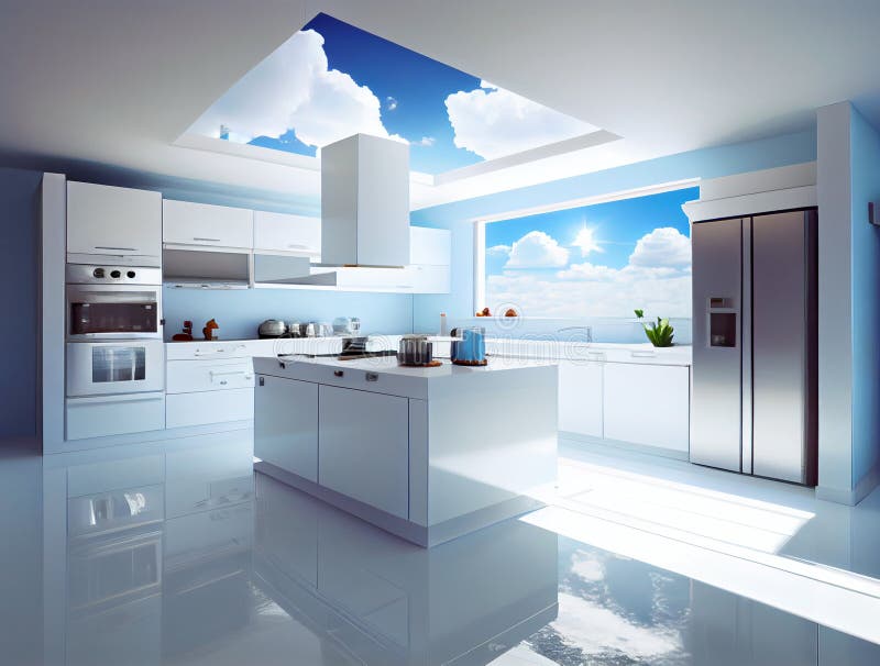 Modern white kitchen stock illustration. Illustration of lifestyle ...