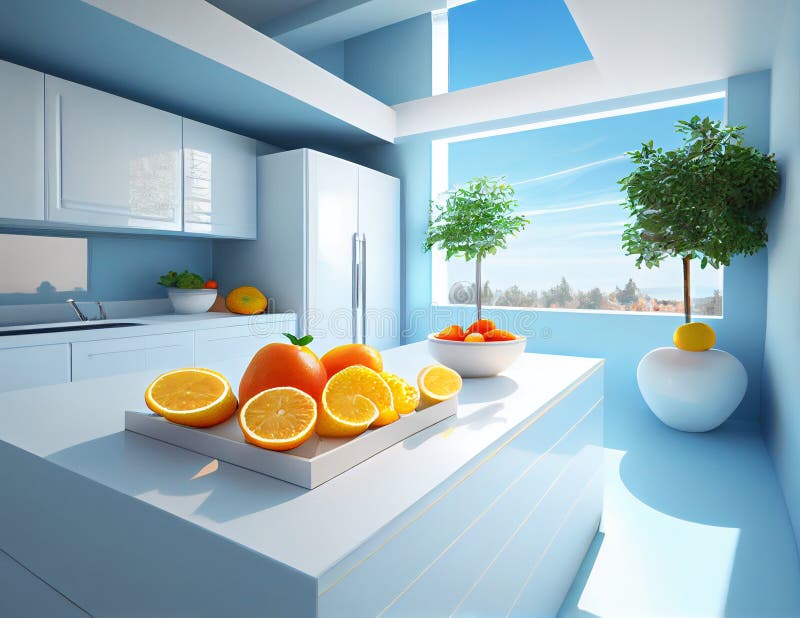 Modern white kitchen stock illustration. Illustration of estate - 268049442