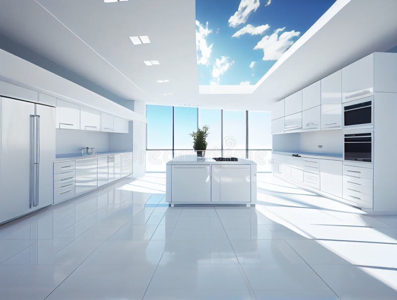 Modern white kitchen stock illustration. Illustration of design - 268049453