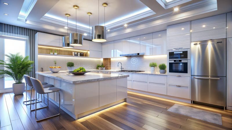 Modern White Kitchen Design Sleek Lighting Architectural Details and a ...