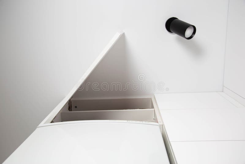 Modern White Kitchen with Open Door and New Black LED Ceiling Light ...