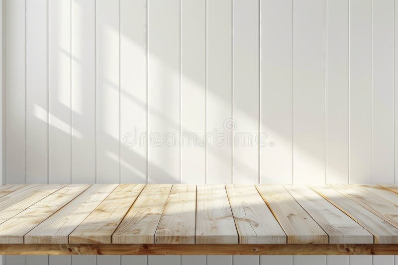 Modern White Kitchen with Wooden Light Empty Table Top Stock Photo ...