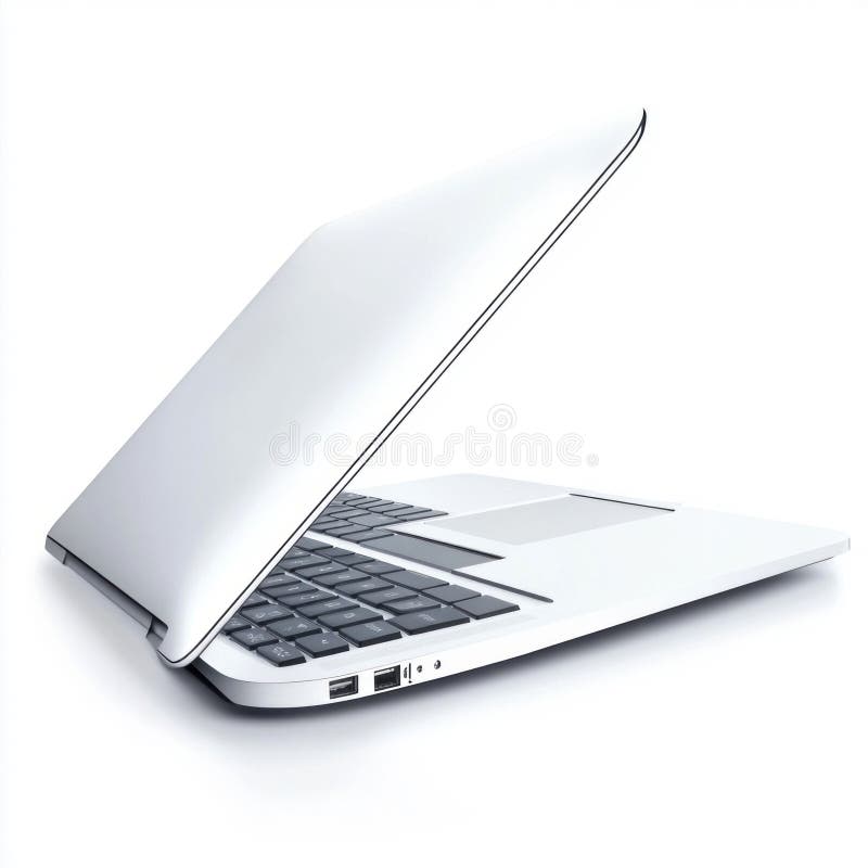 Modern White Laptop Partially Open Stock Illustration - Illustration of ...