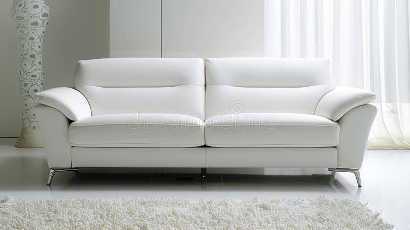 Modern White Leather Sofa in a Minimalist Living Room Stock ...