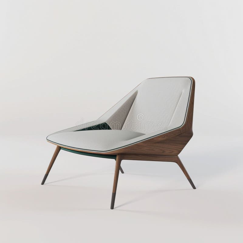 Modern White Leather and Walnut Wood Lounge Chair in Studio Setting ...