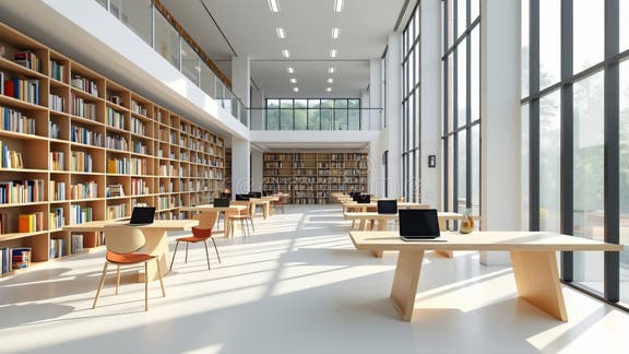 Modern White Library Interior, High-Resolution AI-Generated Image of ...
