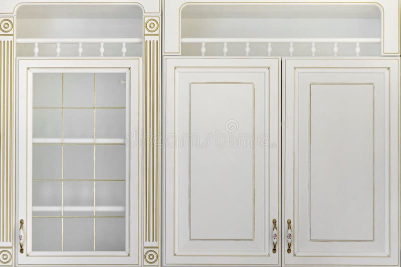Modern White Luxury Kitchen Wall Units Background Stock Image - Image ...