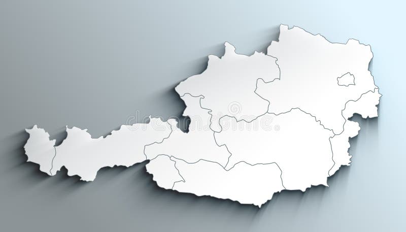 Modern White Map of Austria with States with Shadow Stock Illustration ...