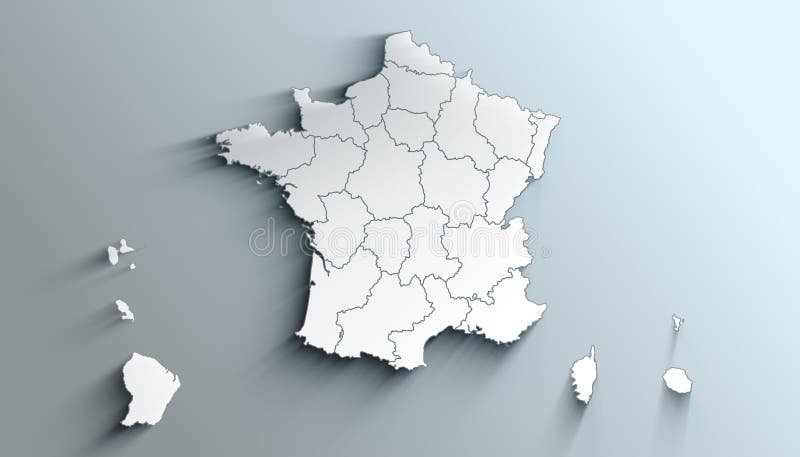 Modern White Map of France with Regions with Shadow Stock Illustration ...