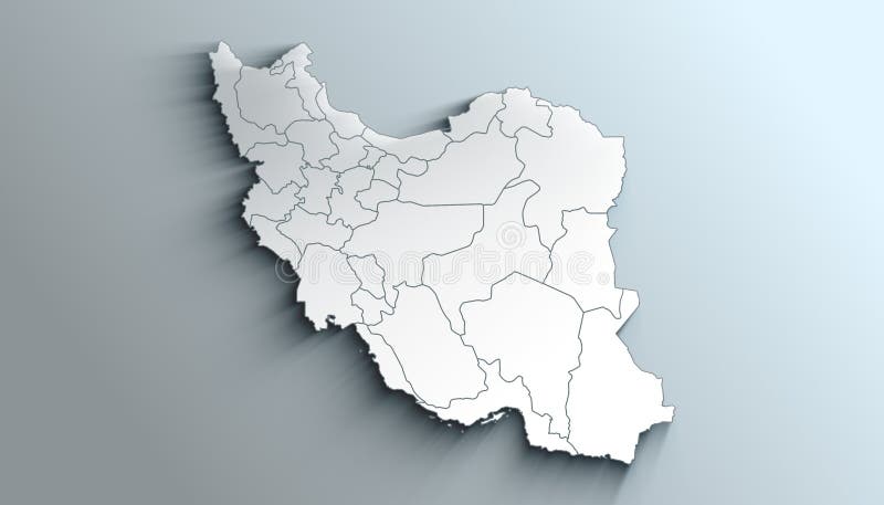 Modern White Map of Iran with Provinces with Shadow Stock Illustration ...