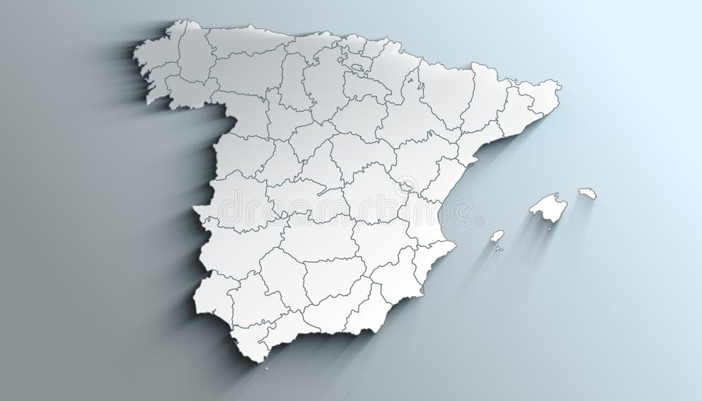 Modern White Map of Spain with Provinces with Shadow Stock Illustration ...