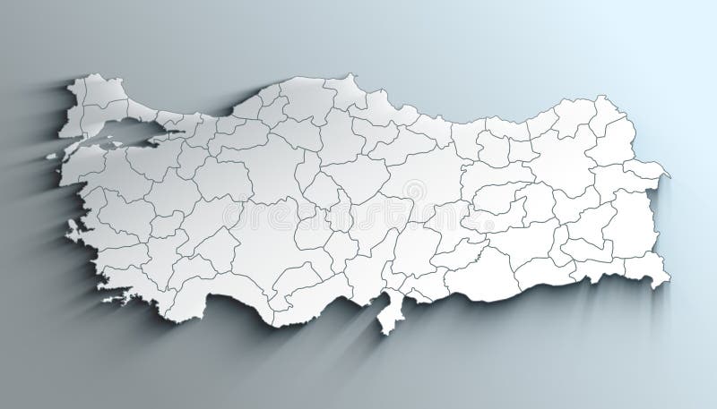 Modern White Map of Turkey with Provinces with Shadow Stock ...