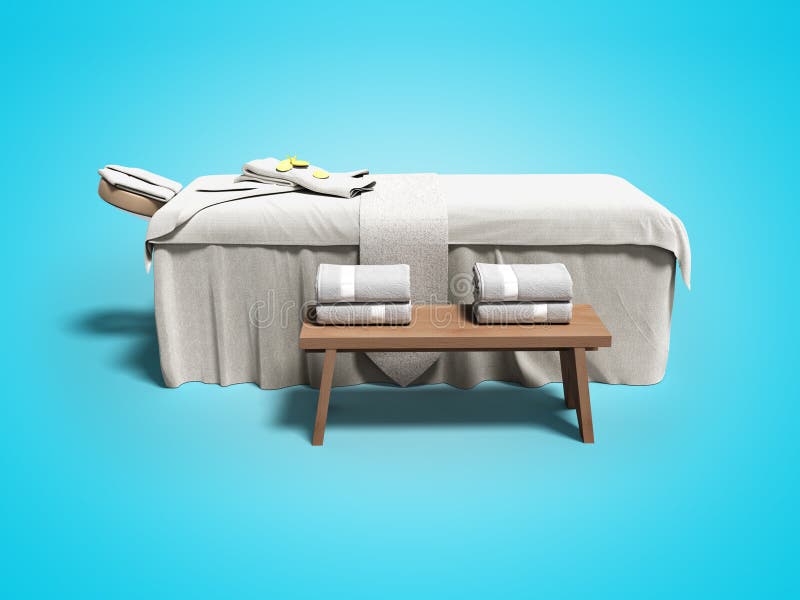 Modern White Massage Bed with Folded Towels 3d Render on Blue ...
