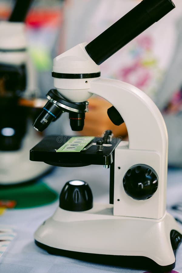 Modern White Microscope Blurred Background Concept Teaching ...