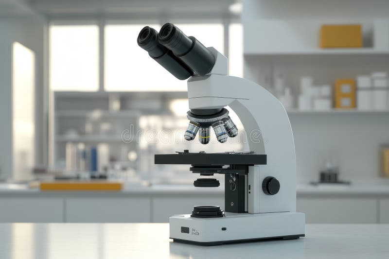 A Modern White Microscope in a Bright Laboratory Environment ...