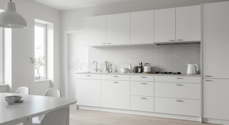 Modern White Minimalist Kitchen Interior Design Stock Illustration ...