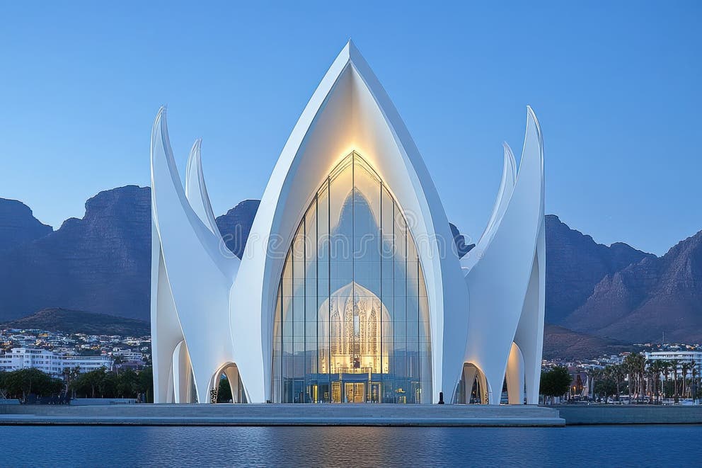 Modern White Mosque Architectural Design Table Mountain Backdrop Stock ...
