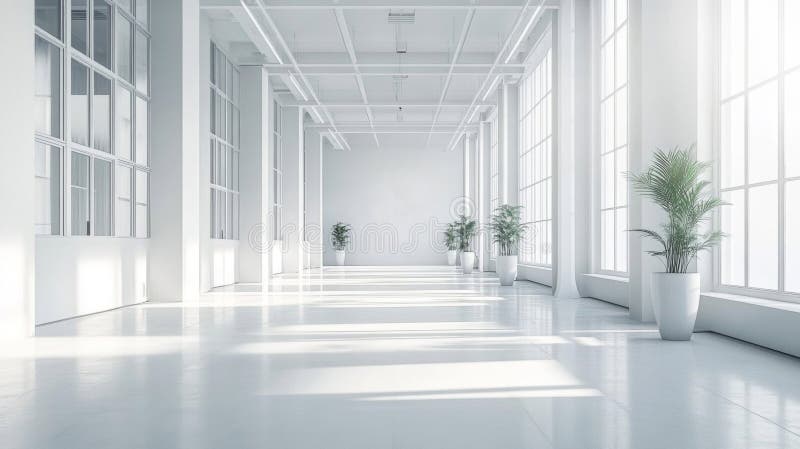 Modern White Office Corridor with Minimalist Design Stock Illustration ...