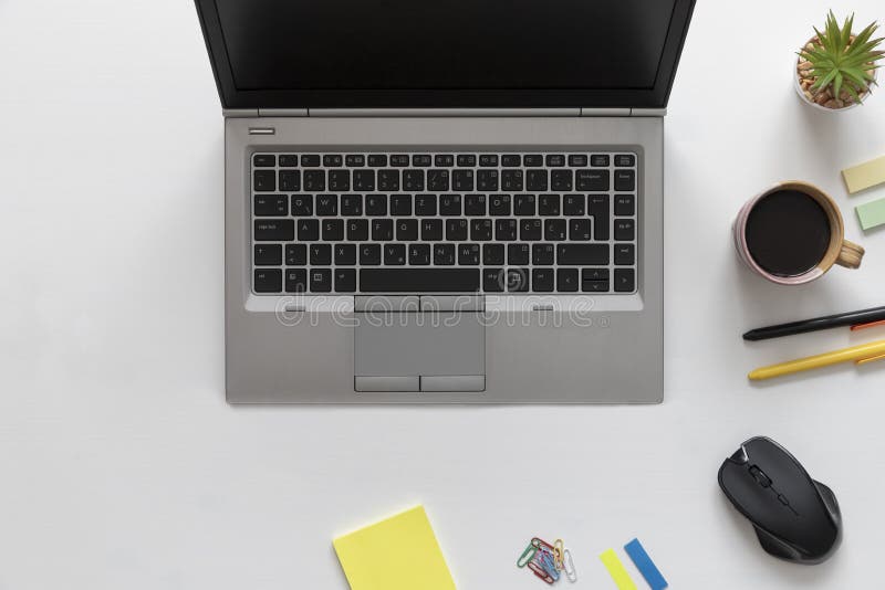Modern White Office Desk Table with Laptop Computer Stock Photo - Image ...