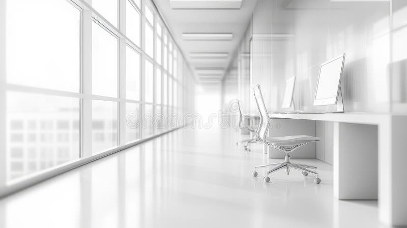 Modern White Office Interior with Bright Lighting Stock Illustration ...