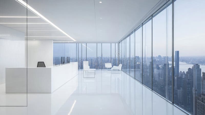 Modern White Office Interior with City View Stock Illustration ...