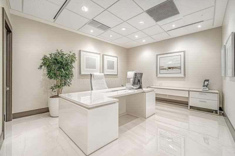 Modern White Office Interior Design with Desk and Computer Stock ...