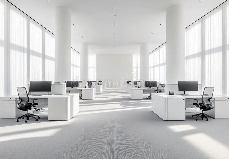 Modern White Office Interior with Natural Light Stock Illustration ...