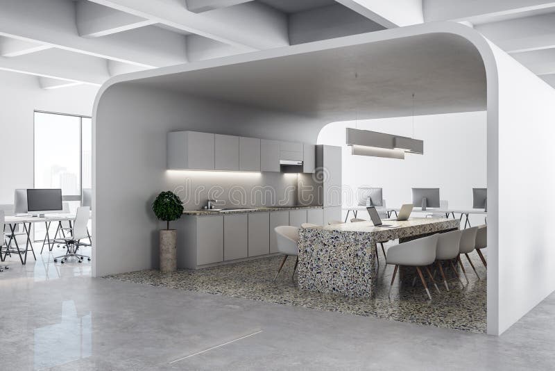 Modern White Office Kitchen Stock Illustration - Illustration of chairs ...