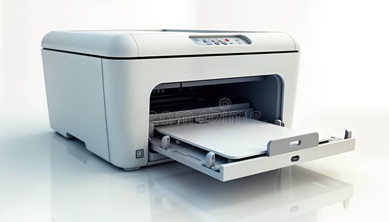 Modern White Office Printer with Output Tray Open. Device Ready To ...