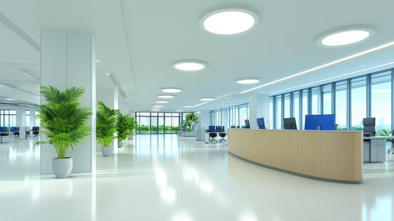 Modern White Office Reception Area, Spacious and Elegant Design for ...
