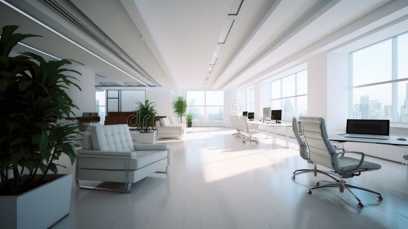 Modern White and Open Space Office Interior Stock Illustration ...