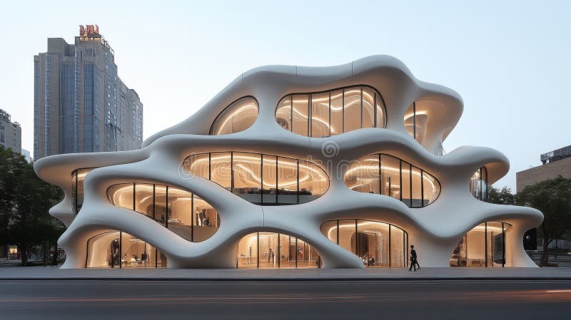 Modern White Building Organic Architecture Design Unique Facade Stock ...