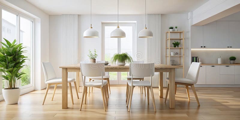 Modern White Panoramic Dining Room a Minimalist Interior Design Concept ...