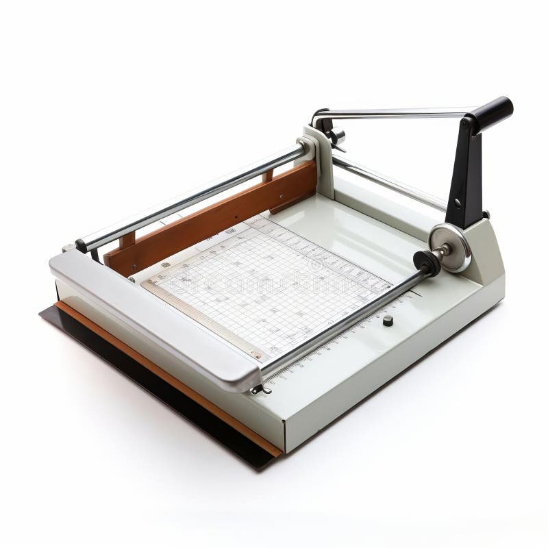 Modern White Paper Cutter with Brown Base and Grid Pattern Stock ...