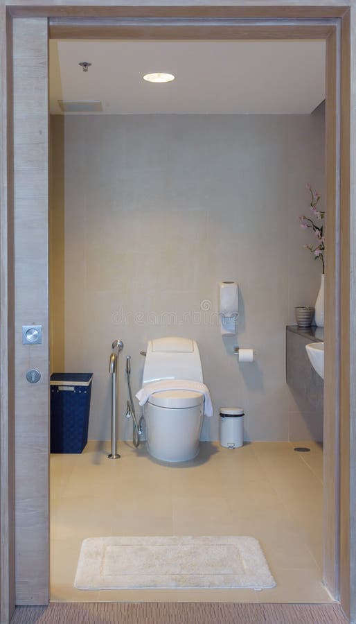 Modern White Plain Clean Toilet Bathroom Stock Image - Image of light ...
