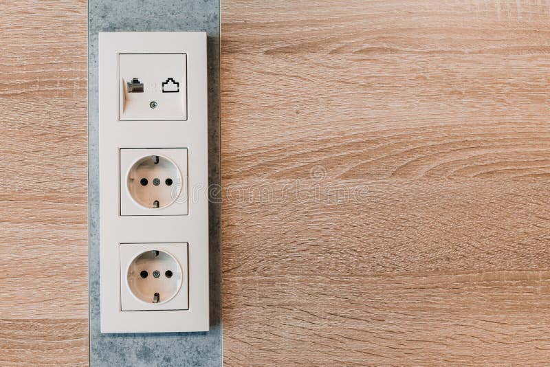 Modern White Plastic Sockets in an Office Stock Photo - Image of ...