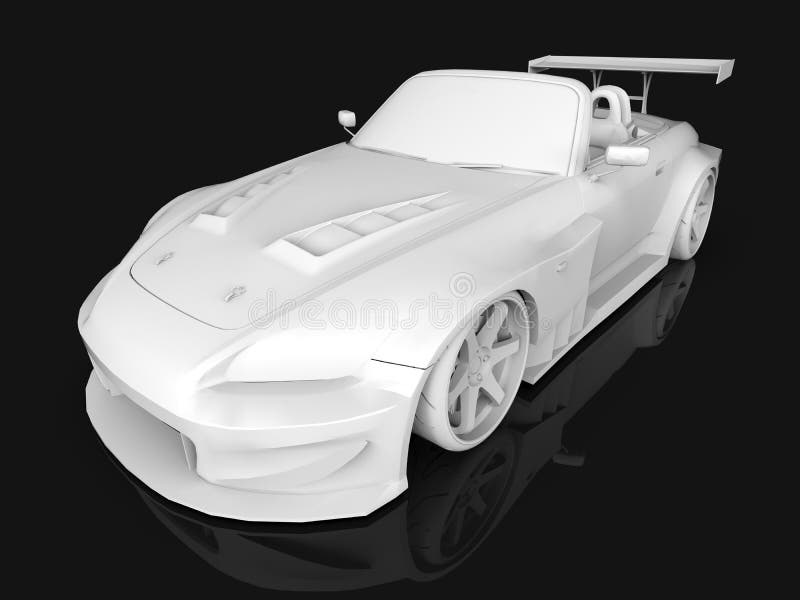 Modern White Plastic Sports Convertible. Open Car with Tuning. 3d ...