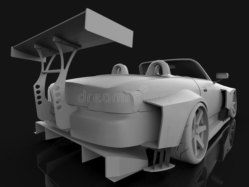 Modern White Plastic Sports Convertible. Open Car with Tuning. 3d ...