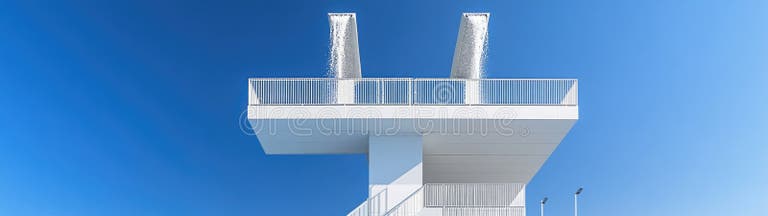 Modern White Platform with Railing Against Clear Blue Sky – Minimalist ...