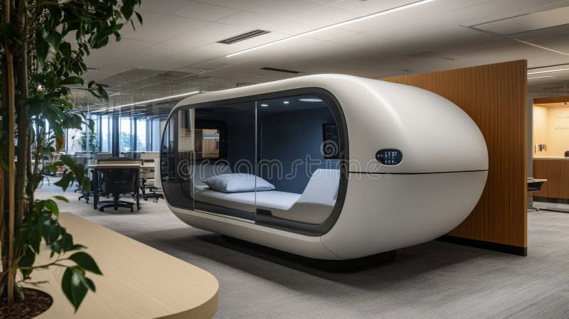 Modern White Pod-Style Office Nap Room with Wood Paneling Stock ...
