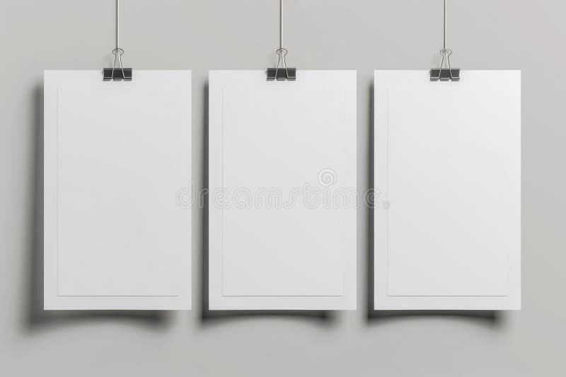 Modern White Poster Hanging on Paper Clip. Mockup Template Design with ...