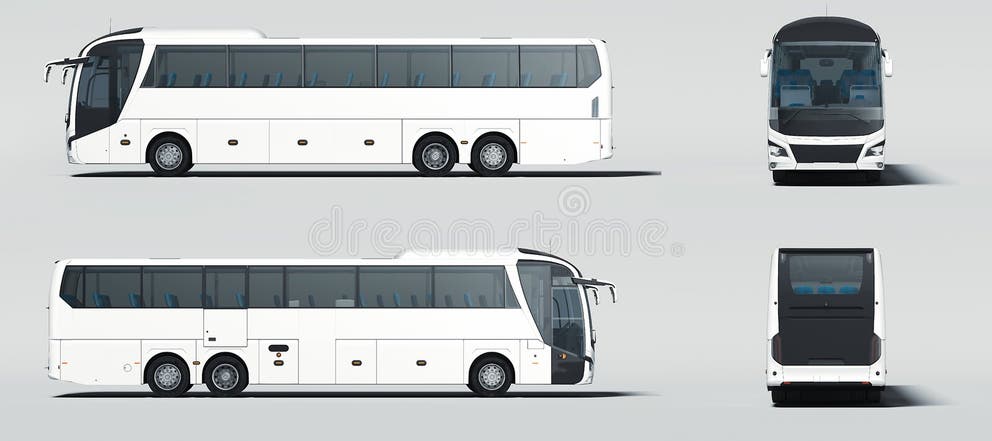 Modern White Realistic Buses Isolated on Gray Background. Different ...