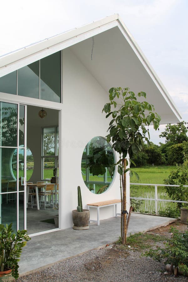 Modern Restaurant with Rice Field Background Stock Photo - Image of ...