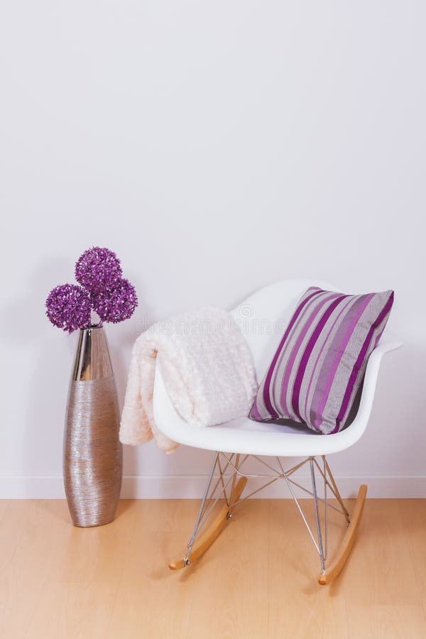 Modern White Rocking Chair and Wall Stock Photo - Image of indoor ...